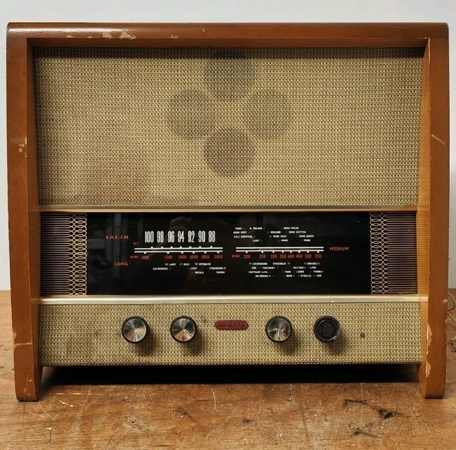VINTAGE MURPHY VALVE Radio VHF, MW, LW & Gram Varnished Wood Case Retro ...