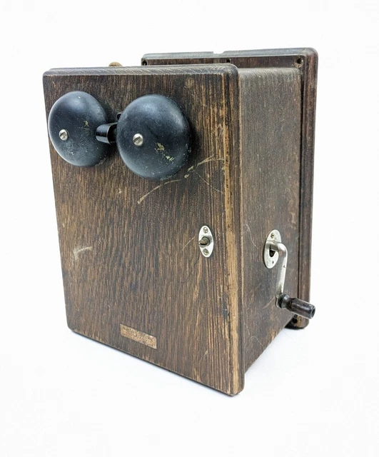 ANTIQUE WESTERN ELECTRIC Telephone Hand Crank Oak Ringer Box Vintage ...