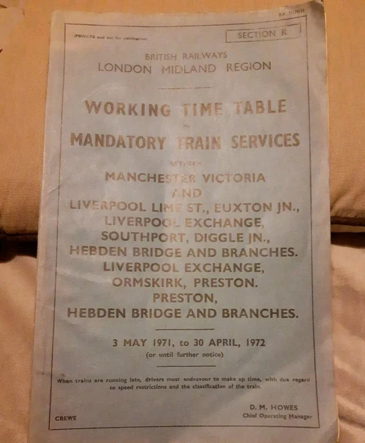 BRITISH RAIL WORKING Timetable LMR Section R £10.00 - PicClick UK