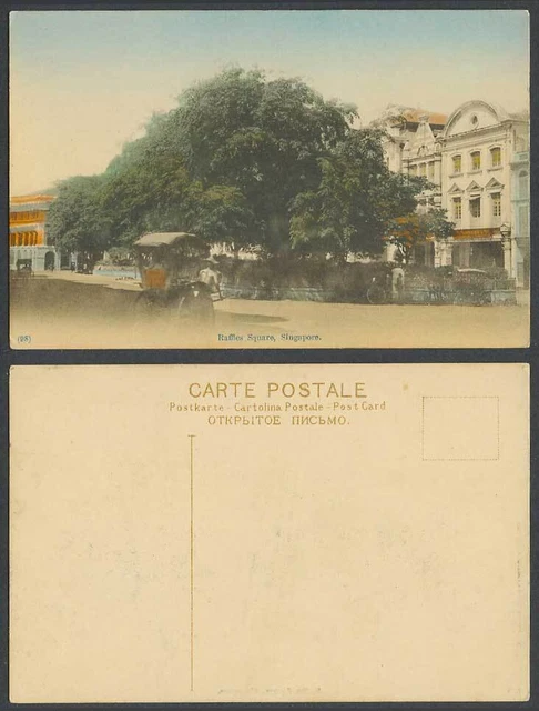 SINGAPORE OLD HAND Tinted Postcard Raffles Square Rickshaw Coolie ...