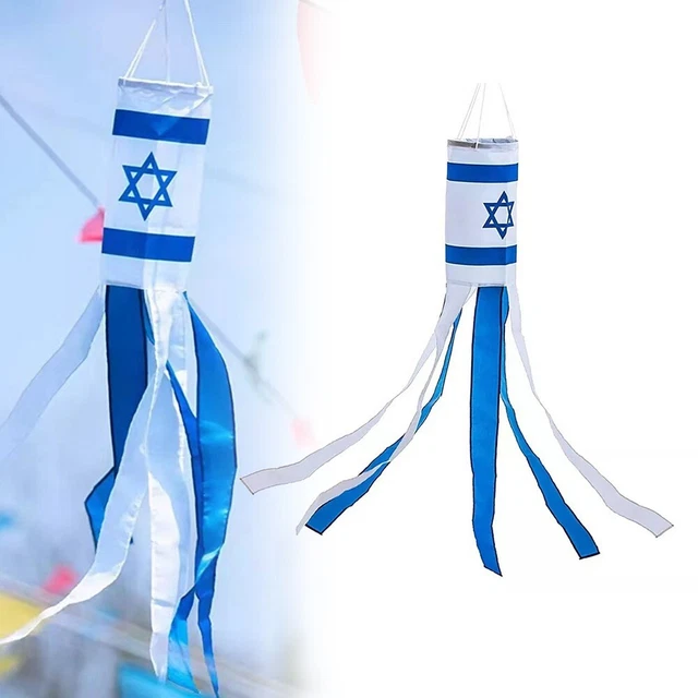 BELLE CHAUSSETTE À vent 60 pouces drapeau israélien 6 streamers blanc ...