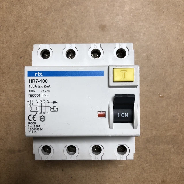 RTC 100A 30mA HR7-100 4 POLE RCCB CIRCUIT BREAKER 400V 6KA £40.00 ...