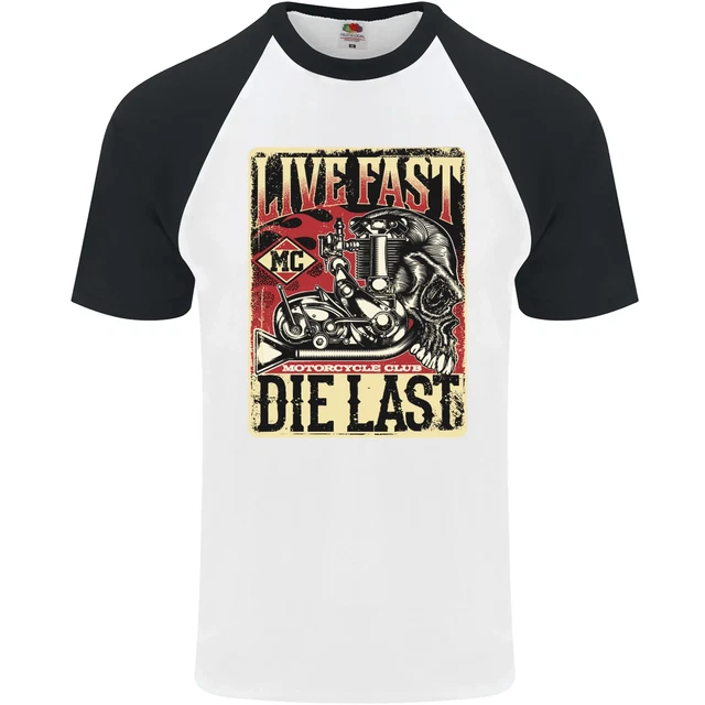 LIVE FAST MOTO Motard Moto Chopper HOMMES S/S Baseball T-Shirt EUR 13 ...