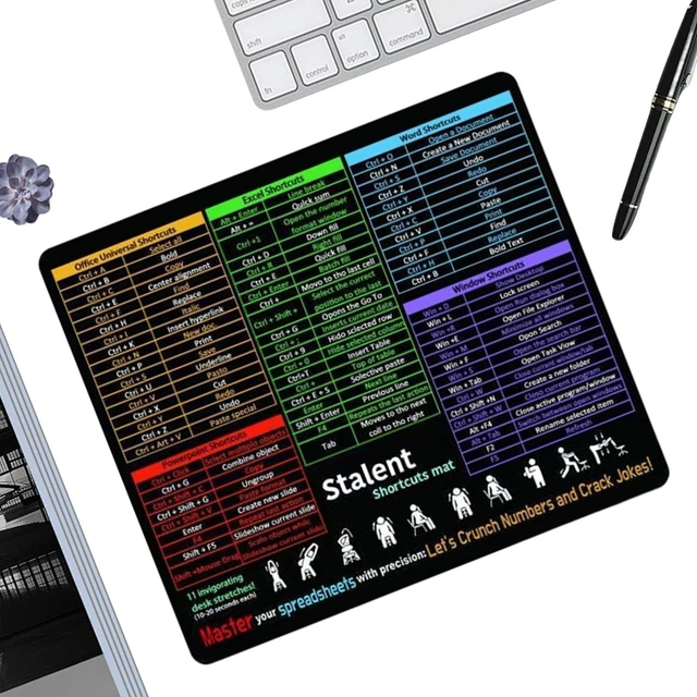 KEYBOARD SHORTCUT MOUSE Pad Office/Excel/Word/PPT Shortcuts Cheat Sheet ...