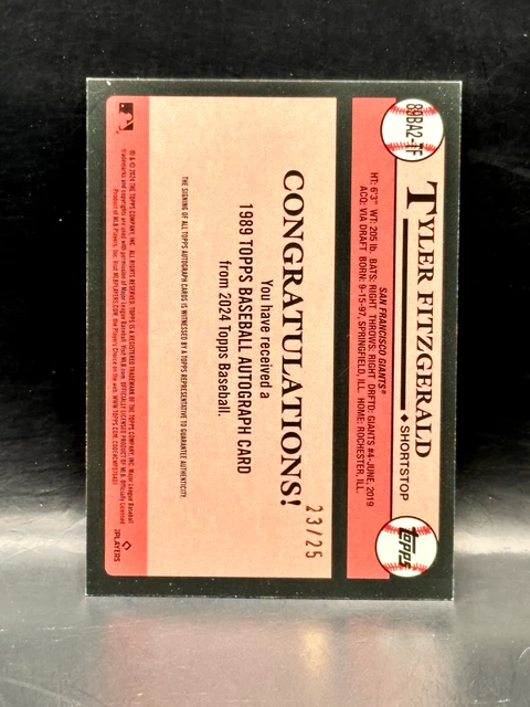 TOPPS SERIES 2 2024 Tyler Fitzgerald RC ""1989 Topps Auto"" SP ROSSO 23 ...
