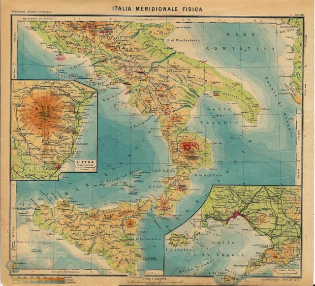 ANTIQUE MAP SOUTHERN ITALY PHYSICS Paravia 1941 Old Antique map £13.01 ...