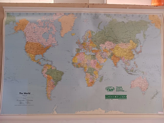 MAPPA POSTER SCOLASTICA MONDO 136 x 92 cm USATA COME NUOVA WORLD MAP ...
