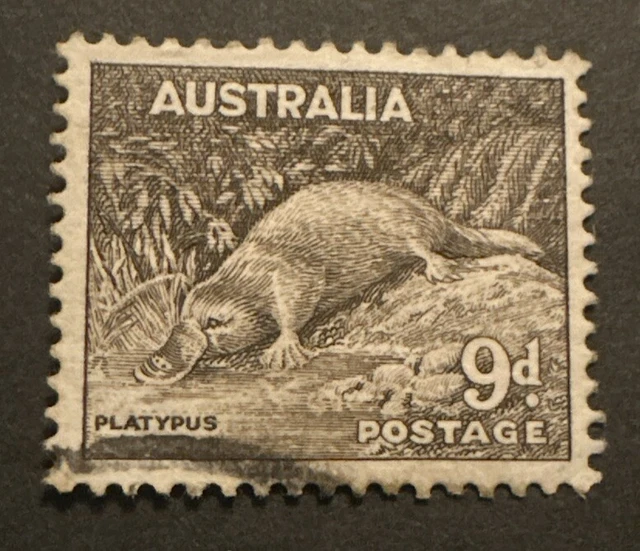 1948-56 PRE-DECIMAL 9D Brown Platypus *Australian* Stamp FU No WMK EUR ...