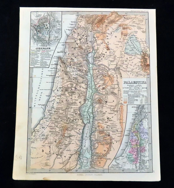 1876 ANTIQUE MAP of Palestine Israel Judea Samaria Old Hand Coloured ...