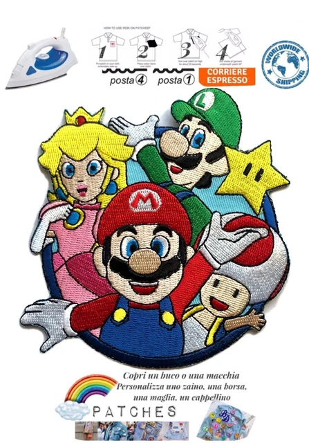 PATCH SUPER MARIO Bros toppa termoadesiva iron on Luigi Principessa ...