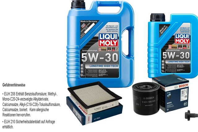 BOSCH INSPECTION SET 6L Liqui Moly Longue Date High Technologie 5W-30 pour Dodge EUR 118,52 ...