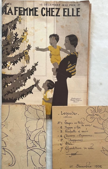 LA FEMME CHEZ Elle n° 541 du 15 Décembre 1932 revue mode + 2 planches broderie EUR 9,00 ...