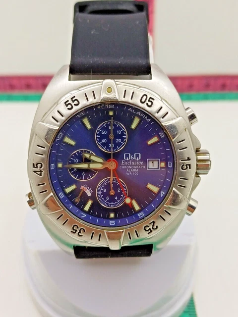 CITIZEN Q&Q EXCLUSIVE Diver Alarm Chronograph WR.100M All S. Steel Mens ...