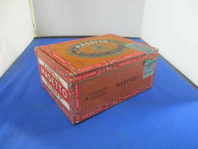 VINTAGE MASETTO WOODEN Cigar Box High Grade Havana Cigars 8 Cents / 2 ...