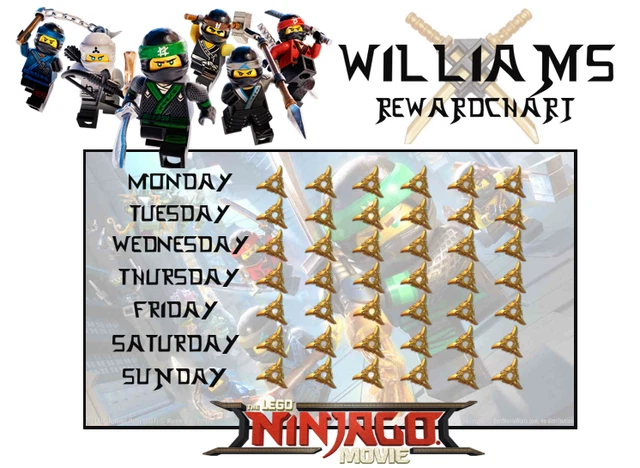 PERSONALISED LEGO NINJAGO Movie Reward Star Chart Poster & Stickers £3. ...