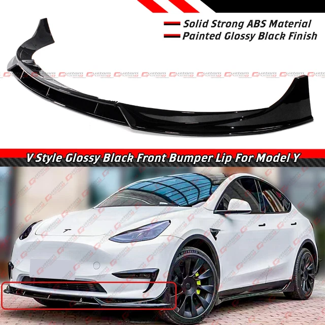 FOR 2020-2023 TESLA Model Y Winglet 4pc V Style Black Front Bumper Lip ...
