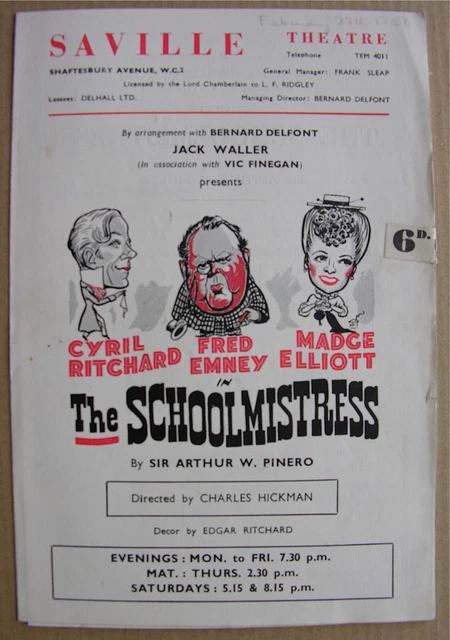 1950 THE SCHOOLMISTRESS Cyril Ritchard, Madge Elliott, Moya Nugent ...