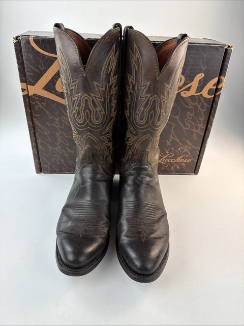 LUCCHESE 1883 CORBIN Mad Dog Goat Mens Size 12 D Cowboy Boots Chocolate ...
