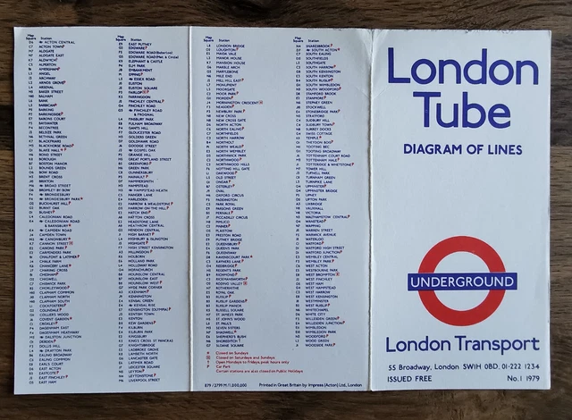 LONDON UNDERGROUND TUBE Map Diagram of Lines - No.1 1979 £15.00 ...