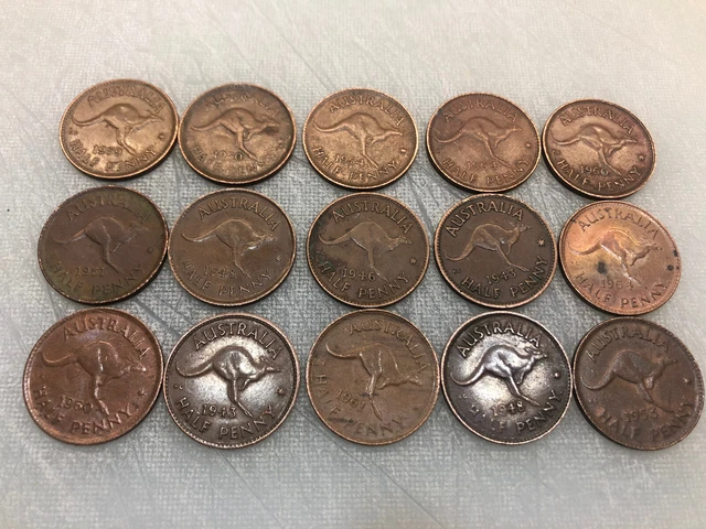 FIFTEEN AUSTRALIAN HALF Penny Coins - 1943-61 $5.00 - PicClick AU