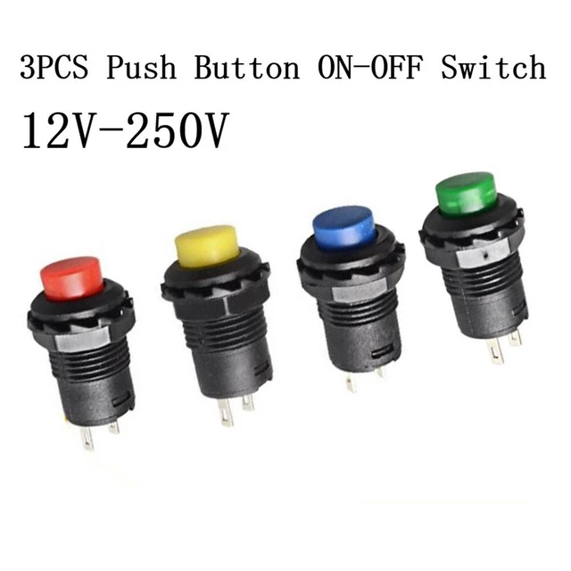 3X PUSH BUTTON ON-OFF Switch 12mm-Round Latching SPST For Car Dash Boat ...