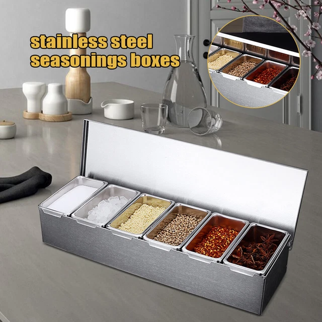 STAINLESS STEEL SEASONING Spice Box Jar Condiment Dispenser Storage ...