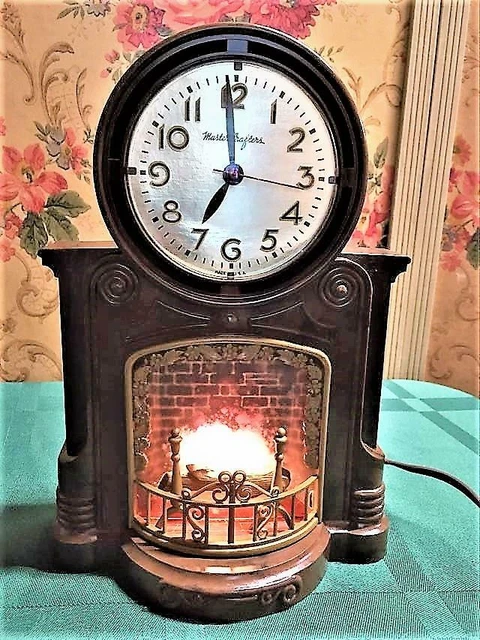 VINTAGE 1950'S MASTERCRAFT LIGHTED FIREPLACE ANIMATED MOTION CLOCK ...