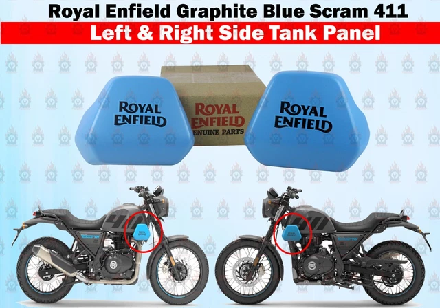 ROYAL ENFIELD &GRAPHITE Blue Scram 411 Tank Panel With Sticker LH & RH ...