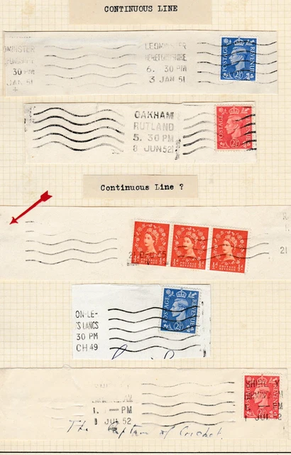 GB FIVE EXAMPLES of Krag machine postmarks with 5 continuous shallow ...
