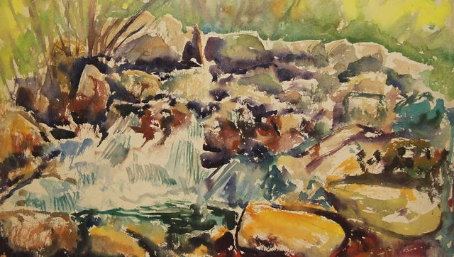 TABLEAU ANCIEN AQUARELLE paysage fluvial courant EUR 133,28 - PicClick FR