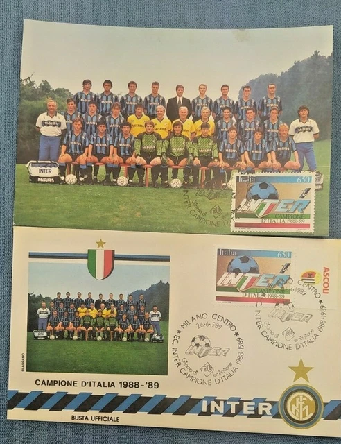 BUSTA 1 GIORNO E Cartolina Inter Campione D'italia 1988/89 Annullo ...