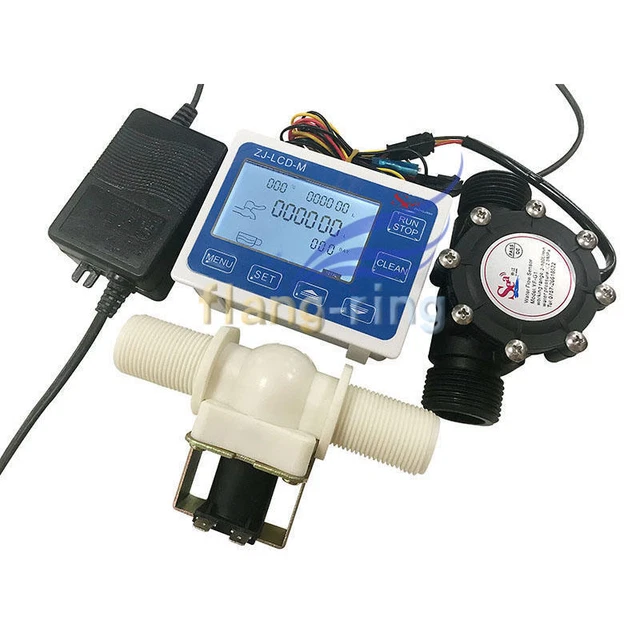 FLOW WATER SENSOR Meter+Solenoid valve+Digital LCD Display control G1 ...