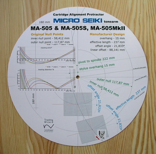 CARTRIDGE ALIGNMENT PROTRACTOR for Micro Seiki MA-505/505S/505MkII ...