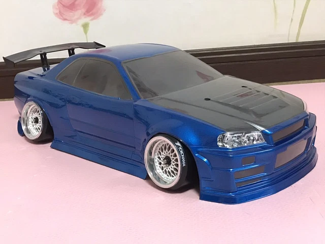 TAMIYA NISSAN SKYLINE Gtr R34 With Wings Rc Body Drift 1/10 Scale Color Blue EUR 134,45 ...