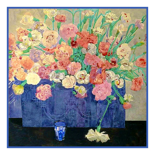 ART NOUVEAU ROSES Dianthus Mackintosh Point de Croix Tableau Motif EUR ...