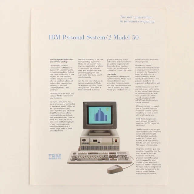 VINTAGE 1980’S IBM Personal System/2 Model 50 B2B Promotional A4 Print ...