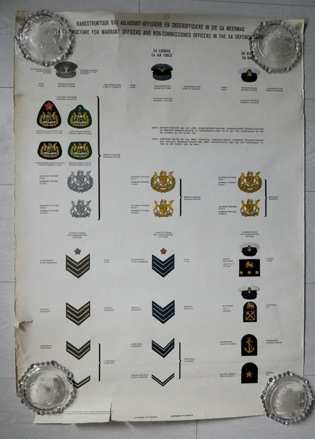 SOUTH AFRICAN DEFENCE Force Original WOs & NCOs Rank Structure Poster £ ...