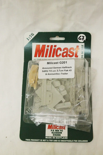 1:76 MODELLBAUSATZ MILICAST G201 SdKfz 7/2 Armoured Halftrack 3.7cm ...