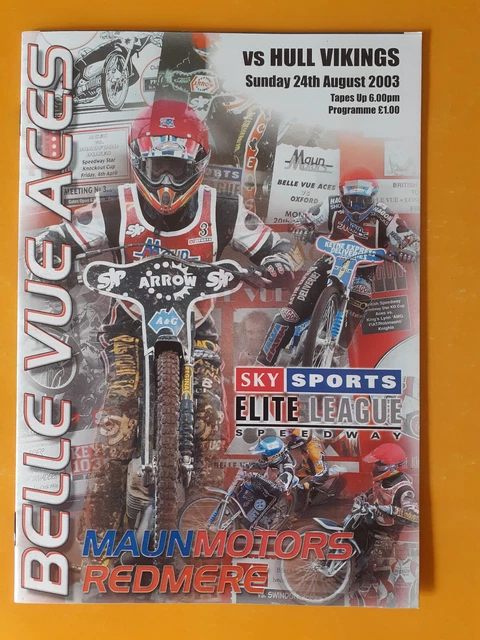 BELLE VUE ACES v Hull Vikings (BLC); Used Programme; Sunday 24th August ...