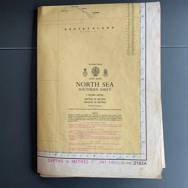 ORIGINAL VINTAGE NAUTICAL Chart Map of the North Sea (Southern Sheet ...
