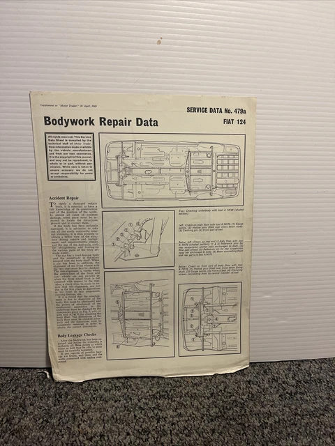 BODYWORK REPAIR DATA Sheet Fiat 124 £14.99 - PicClick UK