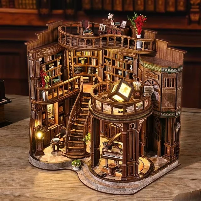 DIY RETRO WOODEN Dreamy Book House Miniature Kit with LED Lights £116. ...
