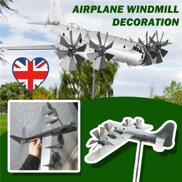 METAL AIRPLANE WINDMILL Aircraft Wind Spinners Outdoor Garden Yard ...