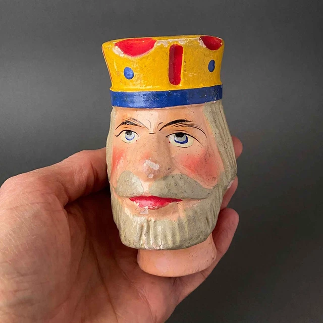 KING HAND PUPPET Head ~ 1930s Vintage Old German Punch Judy Wood ...