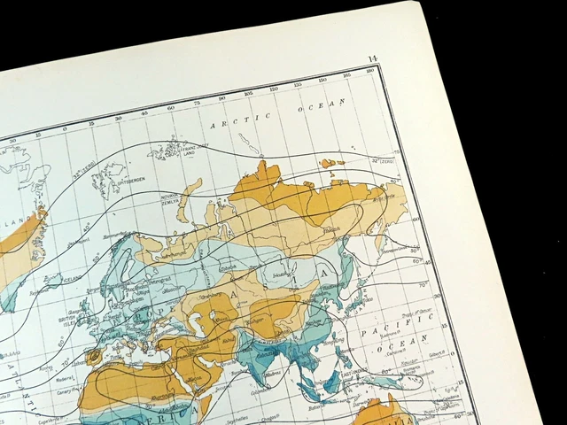 MAP OF THE World Weather Climate Meteorology Chart Post WW1 Antique ...
