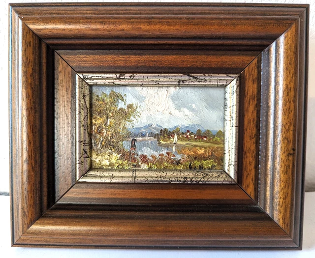 ÖLGEMÄLDE G. GALLERT *1927 orginal signiert Miniatur | See + Berge Landschaft EUR 85,00 ...