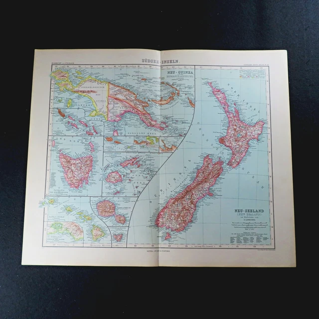 ANTIQUE MAP OF New Zealand Tahiti Tasmania Bismarck Archipelago GERMAN 1907 £54.00 - PicClick UK