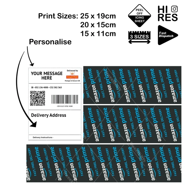 AMAZON PRIME DELIVERY Package Parcel Cake Topper Personalised Edible ...