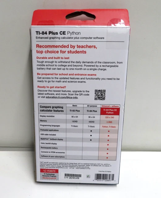 TEXAS INSTRUMENTS TI-84 Plus CE Python Graphing Calculator Matte-matic Black NEW $115.95 ...