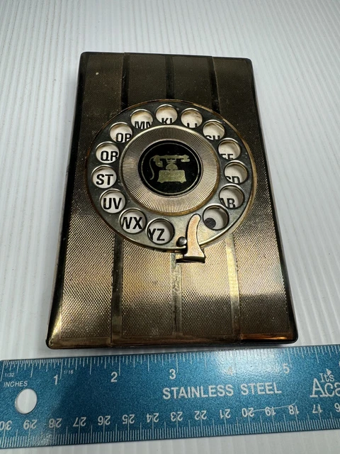 VINTAGE STRATTON GOLD Metal Brass Dialpad Teledex Telephone Number File ...